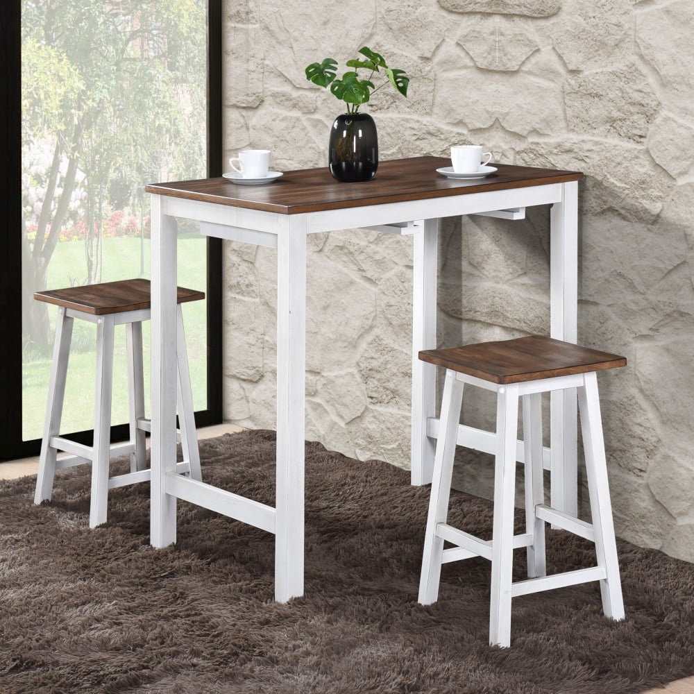 LUCKHAO 3 Piece Pub Dining Set , Counter Height Pub Table with 2 Bar ...