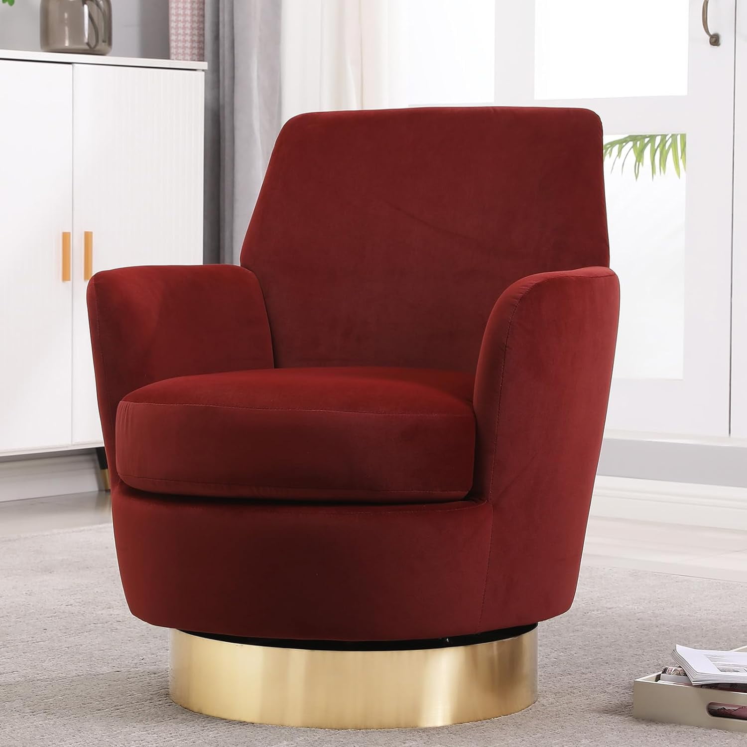 LUCKHAO 360 Degree Swivel Barrel Chair,Round Swivel Accent Chairs with ...