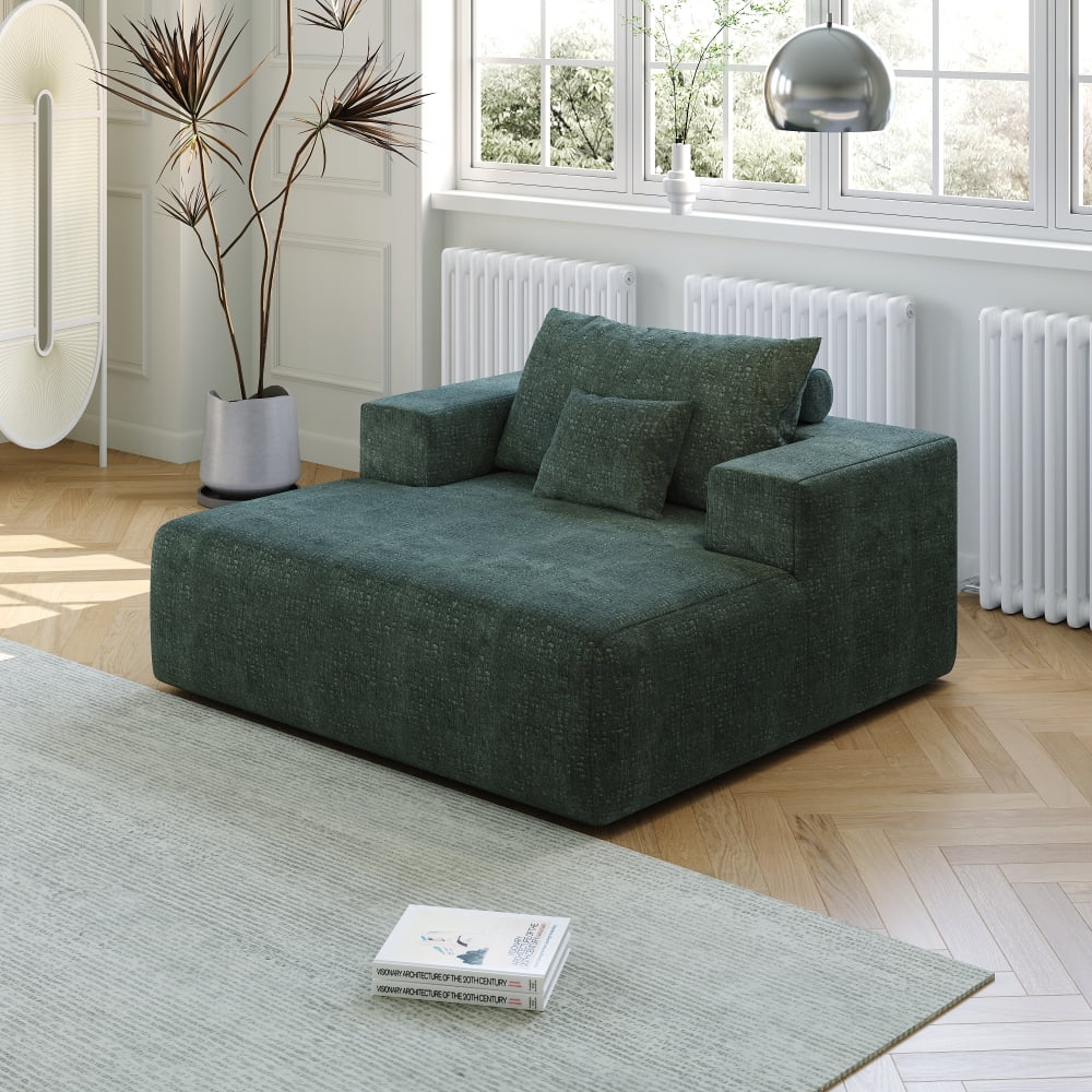 LUCKHAO 55-inch Chenille Sponge Sofa Lounge Chair, Fluffy Modern ...