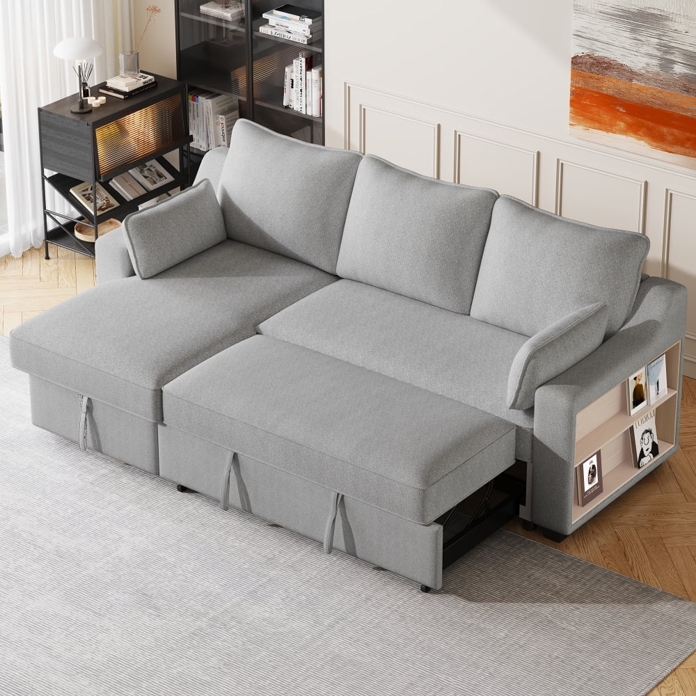 LUCKHAO 90" Pull Out Sleeper Sofa L-Shaped Couch Convertible Sofa Bed ...