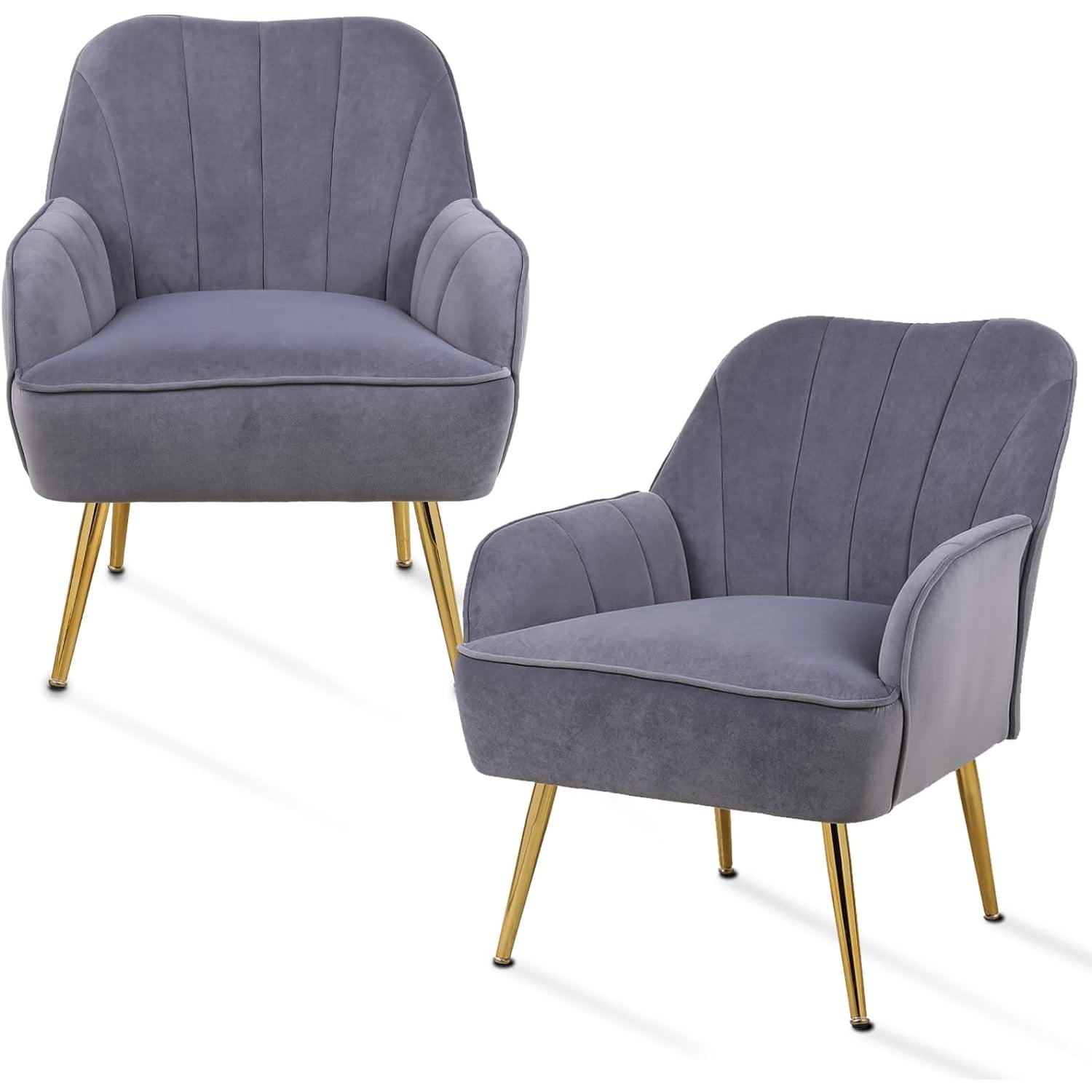 LUCKHAO Accent Chair Set of 2,Modern Mid Century Velvet Sherpa Armchair ...