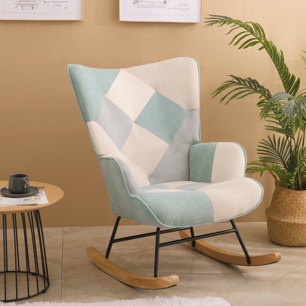 LUCKHAO Comfy Modern Rocking Chair with High Backrest ，Accent Rocking ...