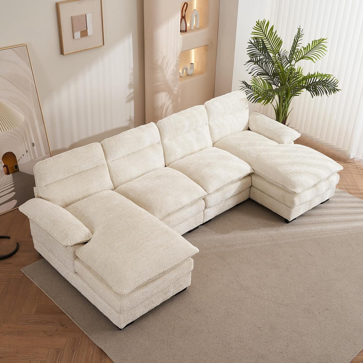 LUCKHAO Convertible Sectional U-Shaped Sofa Couch with Comfortable ...