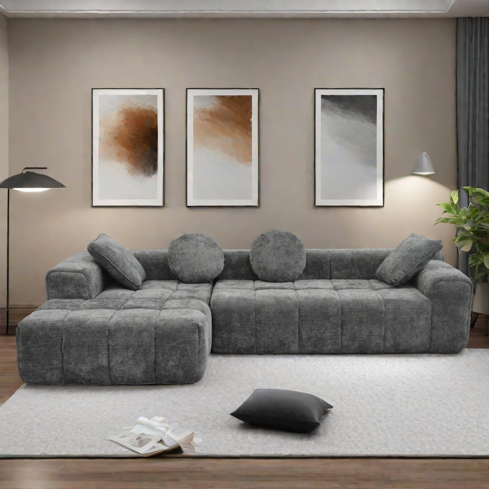 LUCKHAO L Shaped Modular Modern Compressed Sofa,Comfy Fluffy Couch with ...