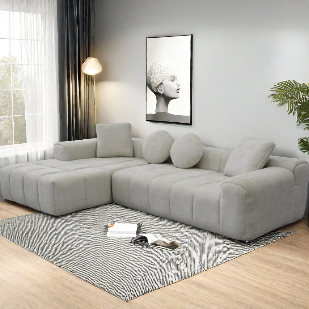 LUCKHAO L Shaped Modular Modern Compressed Sofa,Comfy Fluffy Couch with ...