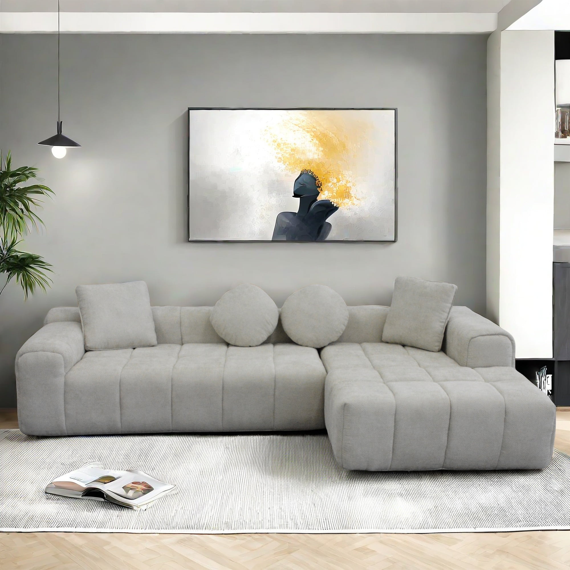 LUCKHAO L Shaped Modular Modern Compressed Sofa,Comfy Fluffy Couch with ...