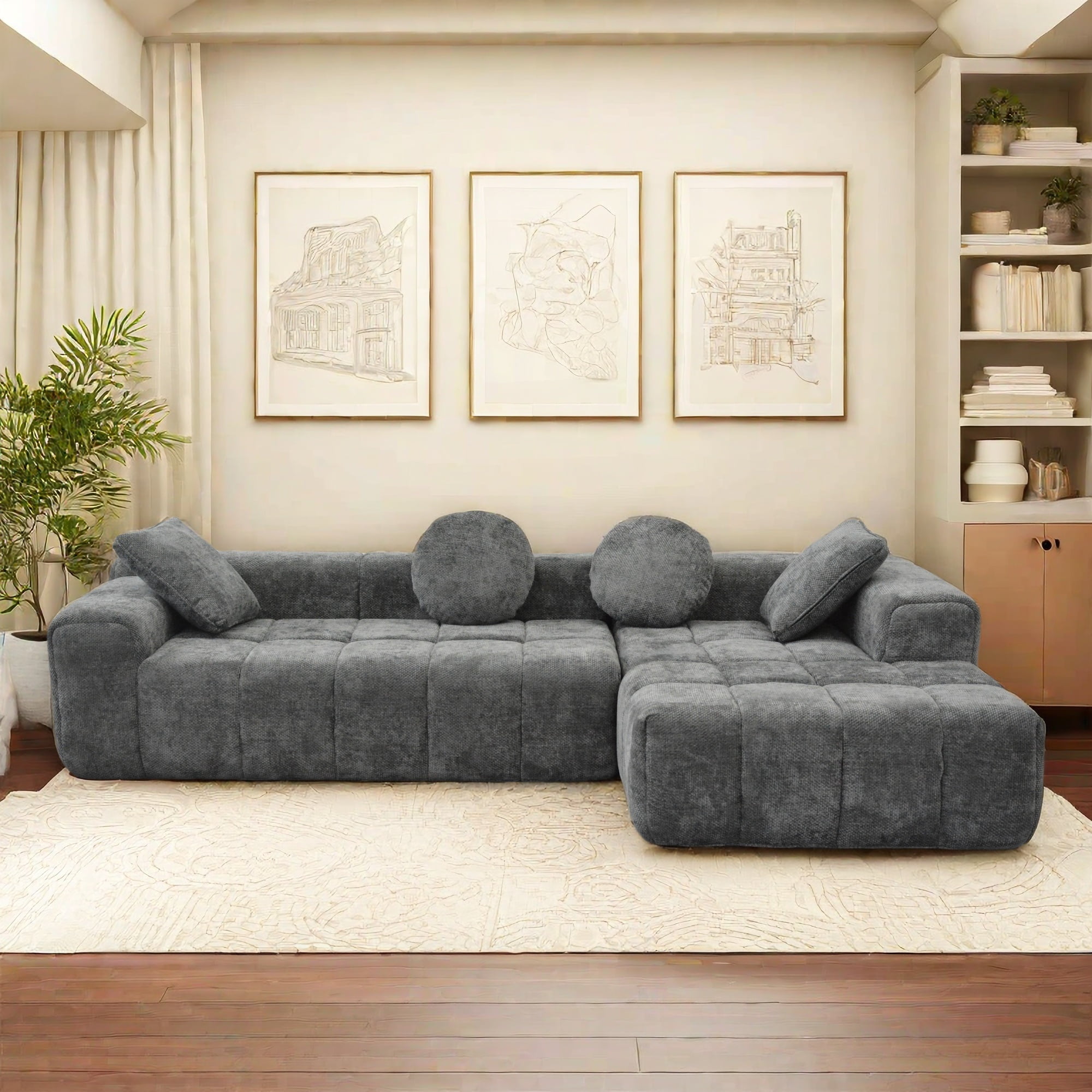 LUCKHAO L Shaped Modular Modern Compressed Sofa,Comfy Fluffy Couch with ...