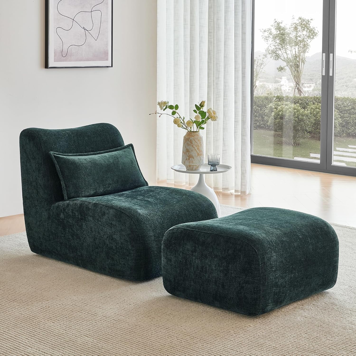 LUCKHAO Modern Compressed Lounge Chair with Ottoman, Cozy Corduroy ...
