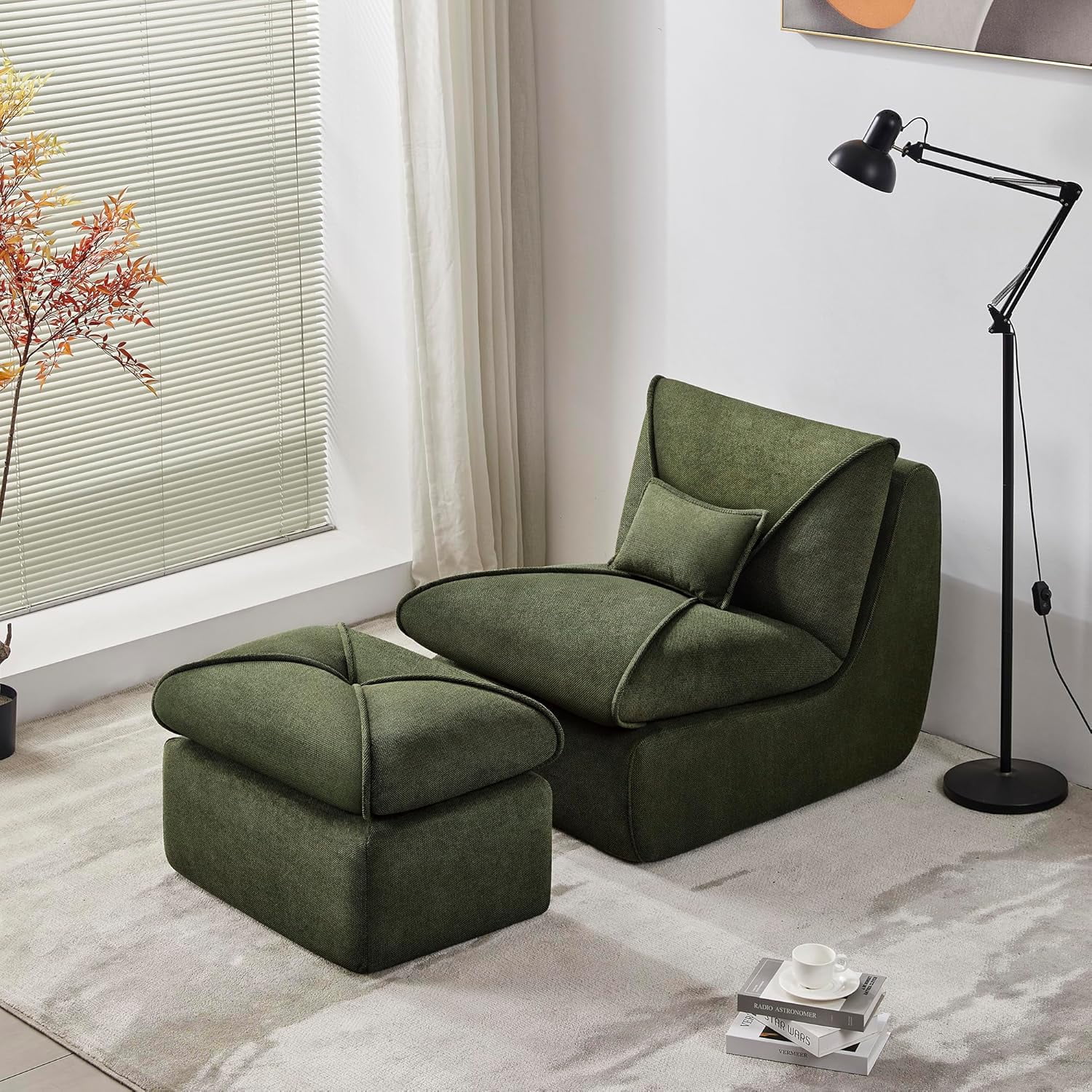 LUCKHAO Modern Compressed Lounge Chair with Ottoman, Cozy Corduroy ...