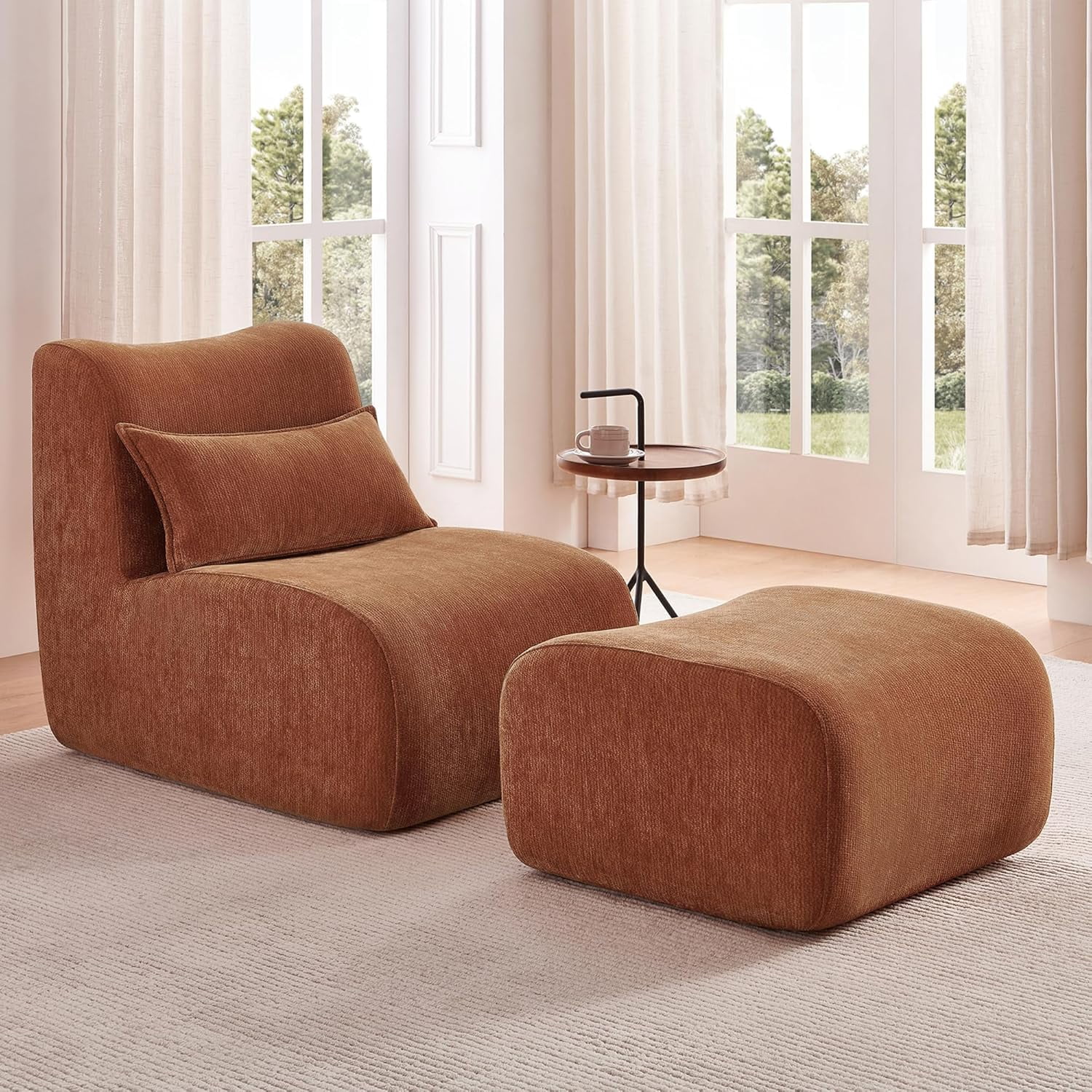 LUCKHAO Modern Compressed Lounge Chair with Ottoman, Cozy Corduroy ...