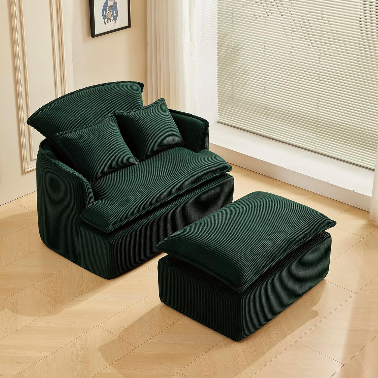 LUCKHAO Modern Compressed Lounge Chair with Ottoman, Cozy Corduroy ...