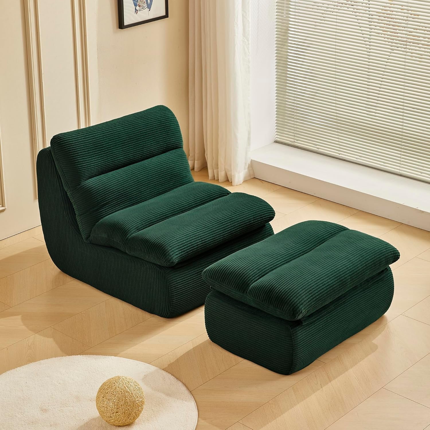 LUCKHAO Modern Compressed Lounge Chair with Ottoman, Cozy Corduroy ...