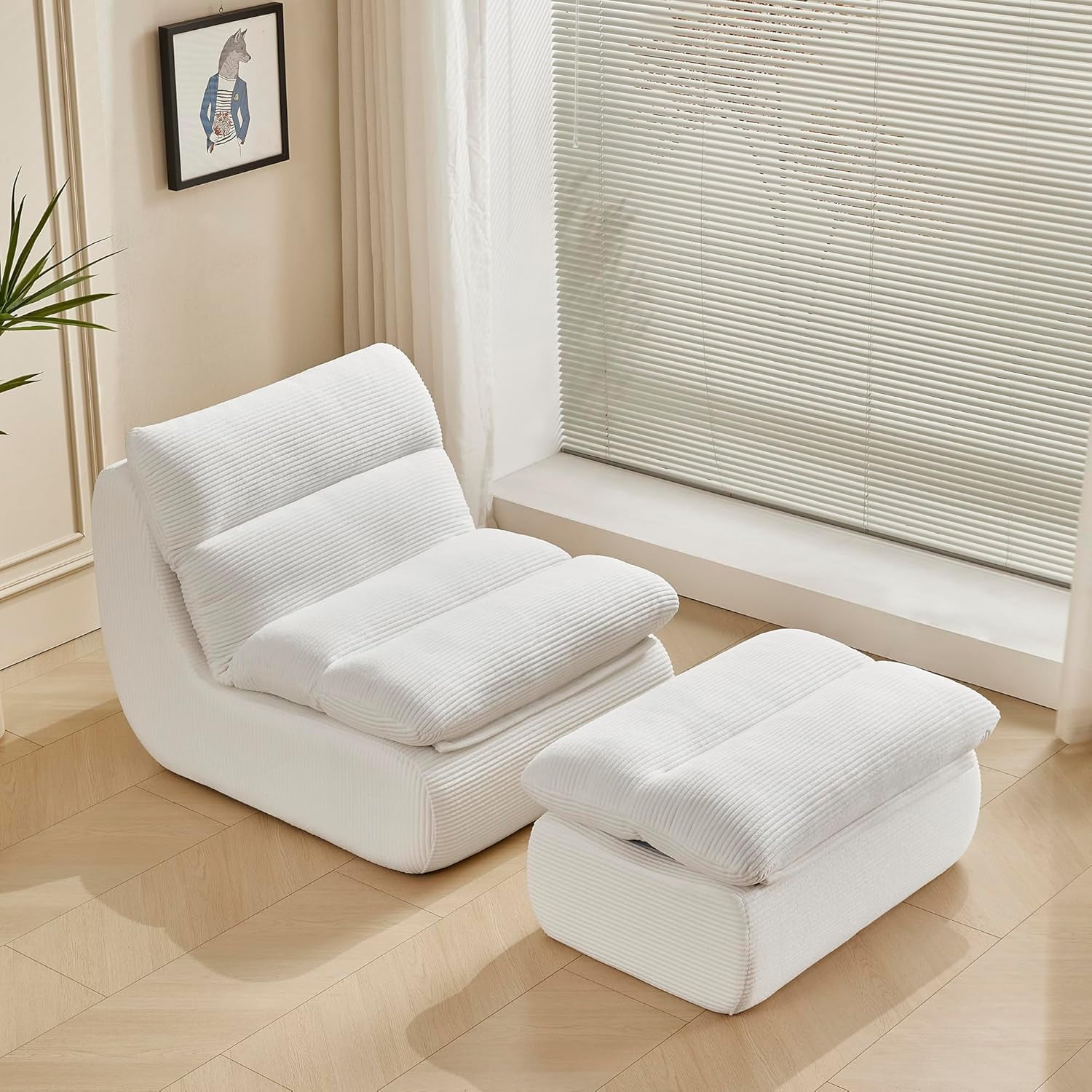 LUCKHAO Modern Compressed Lounge Chair with Ottoman, Cozy Corduroy ...