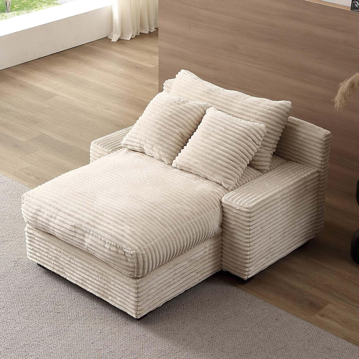 LUCKHAO Corduroy Solid Wood Plywood, Spring Chaise Lounge Oversized ...