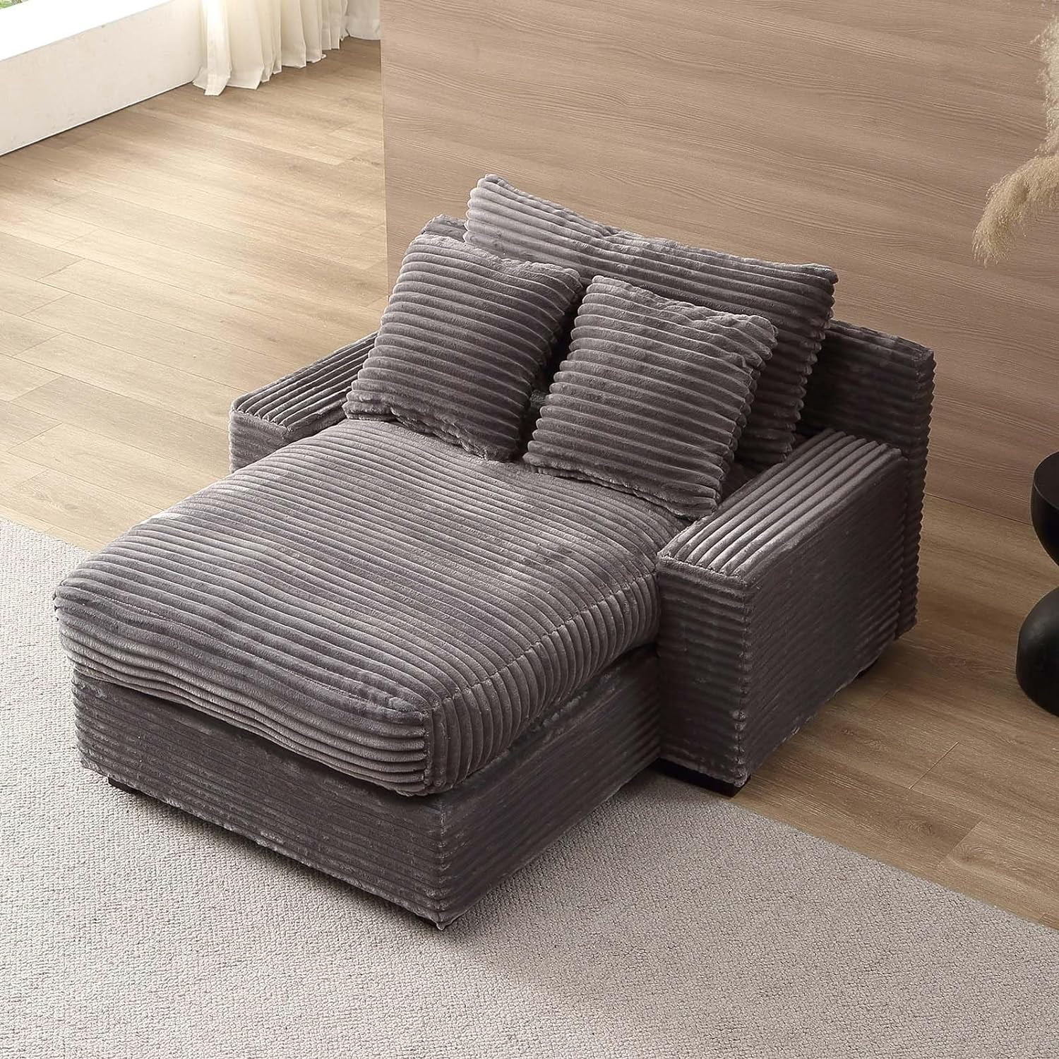 LUCKHAO Modern Single Couch Chaise Lounge Recliner with 3 Pillows ...