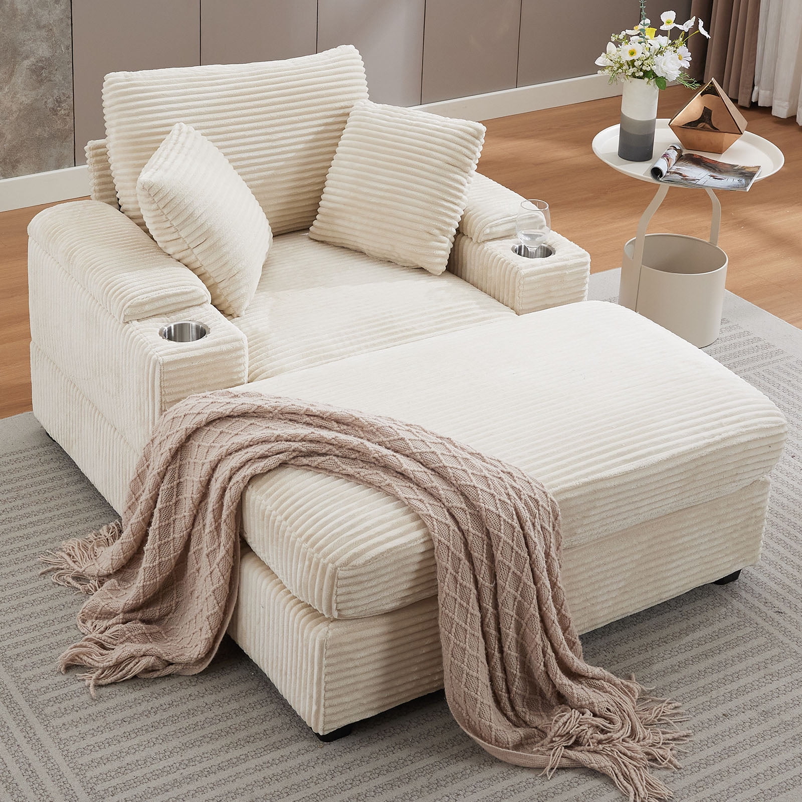 LUCKHAO Oversized Chaise Lounge Indoor with Movable Ottoman and ...