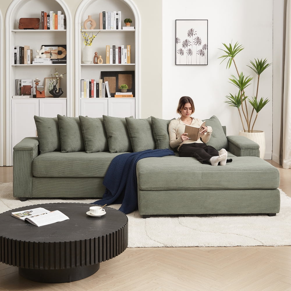 LUCKHAO Oversized Corduroy L Shaped Sectional Couches Sofa with Chaise ...