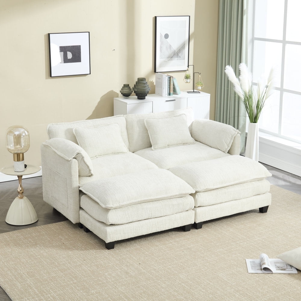 LUCKHAO Oversized Double Chaise Lounges Indoor with Ottoman, Comfy ...