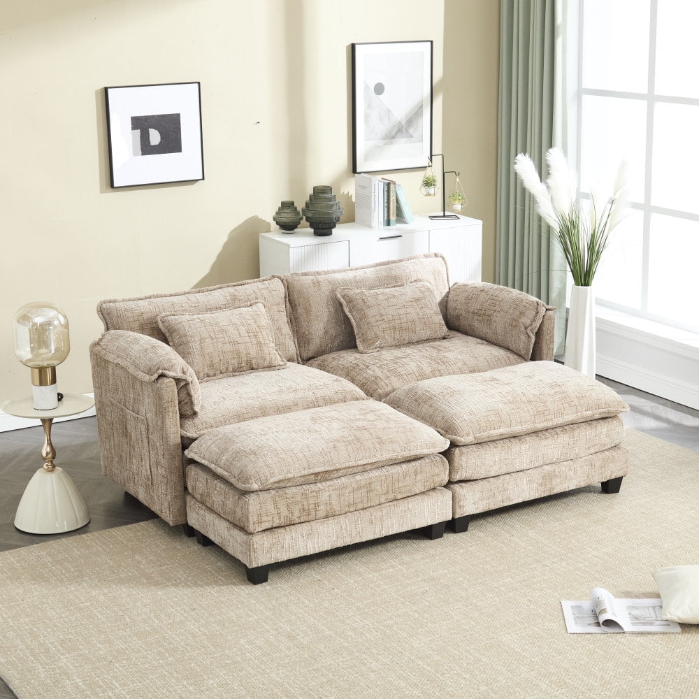 LUCKHAO Oversized Double Chaise Lounges Indoor with Ottoman, Comfy Chenille Deep Seat Lounge ...