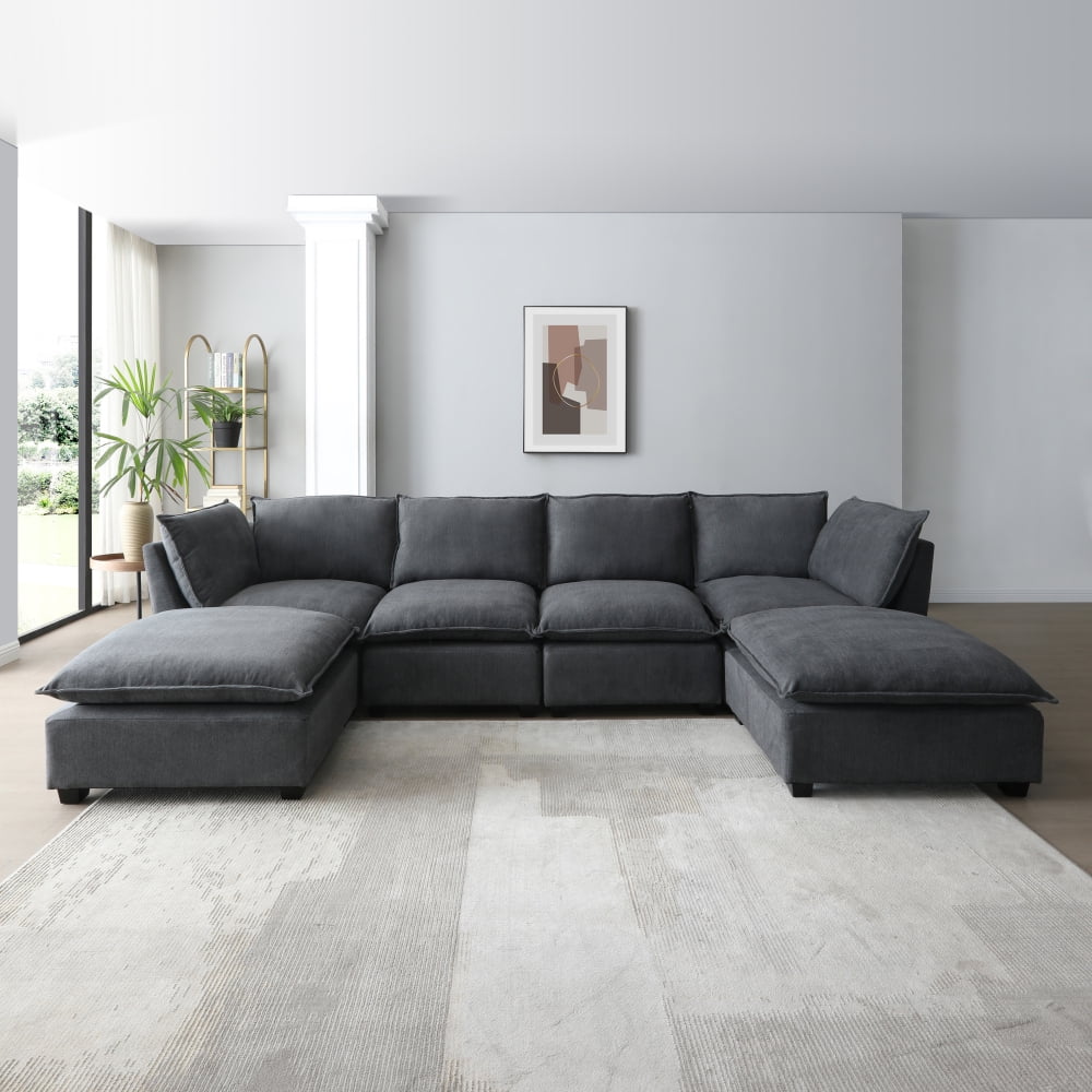 LUCKHAO Oversized Modular Sectional Sofa with Movable Ottoman, Chenille ...