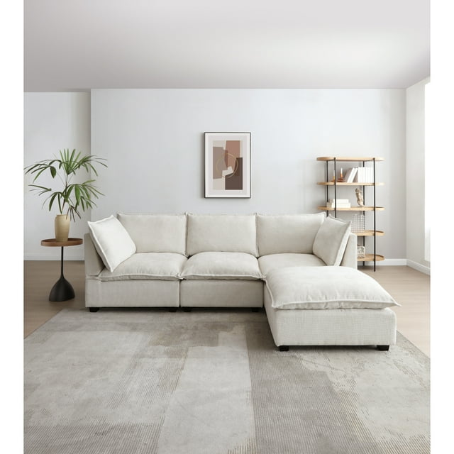 LUCKHAO Oversized Modular Sectional Sofa with Movable Ottoman, Chenille ...