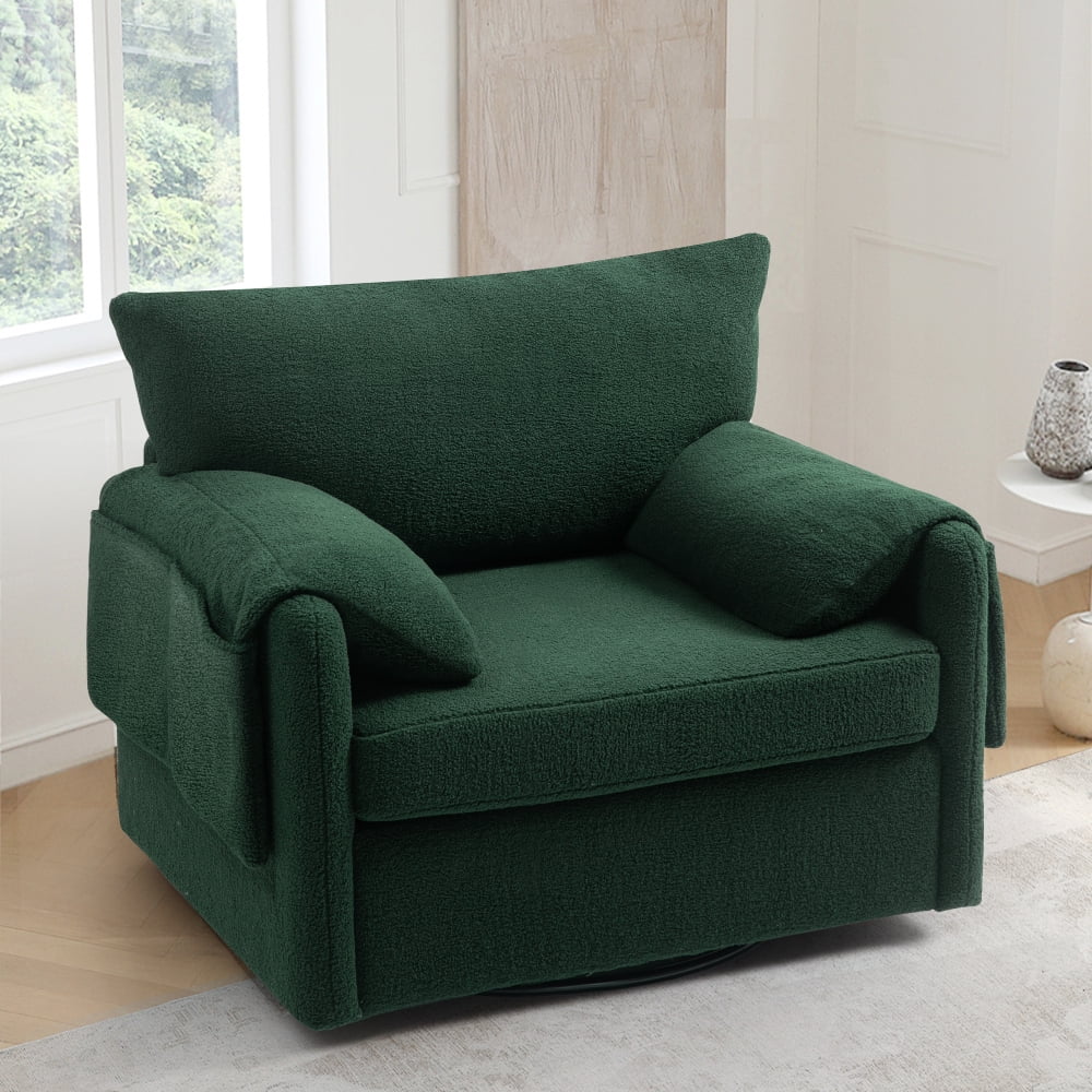 LUCKHAO Oversized Swivel Accent Chair,40“ Teddy Fabric Upholstered ...