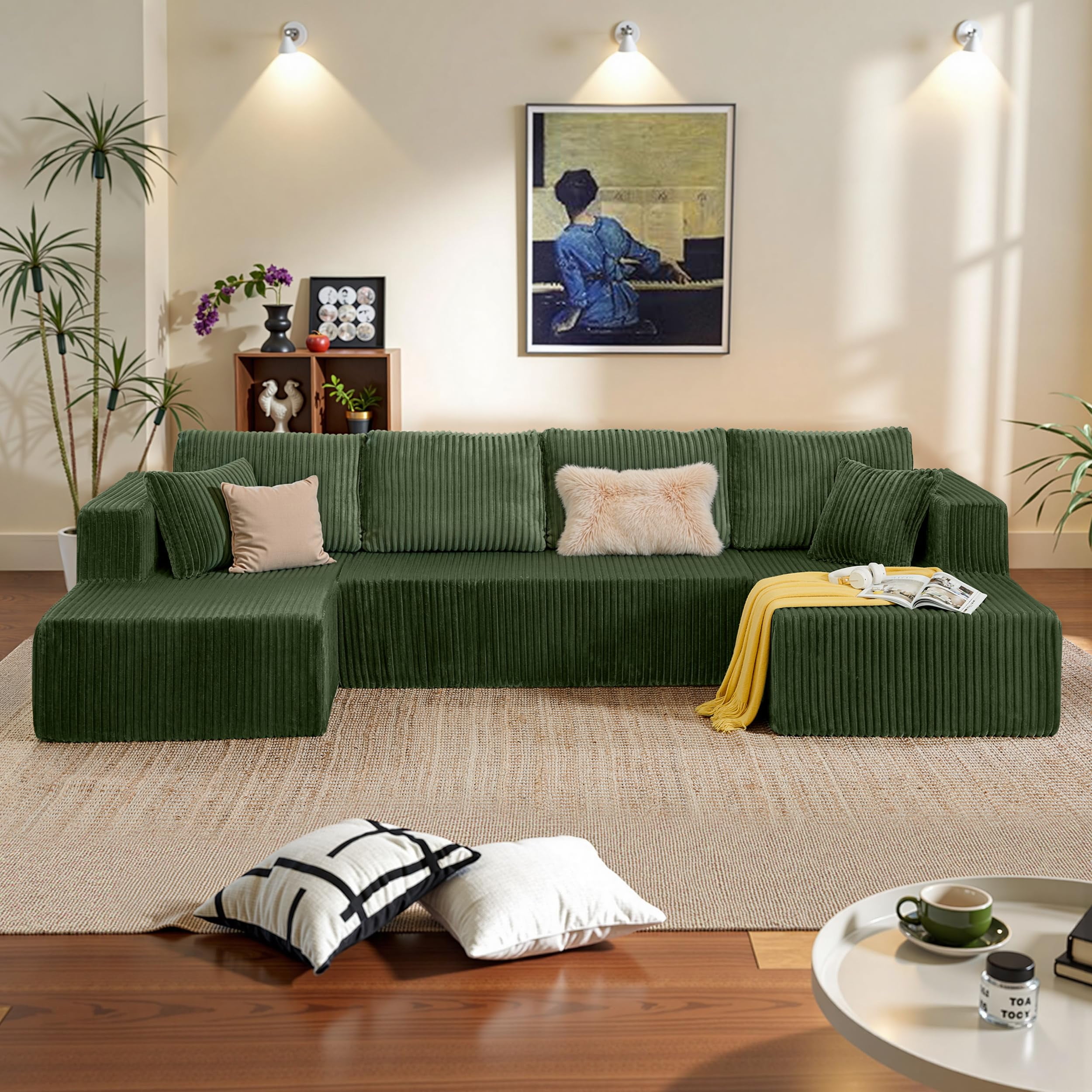 132" Boneless Memory Foam Sectional Sofa, Corduroy Sectional Couches ...
