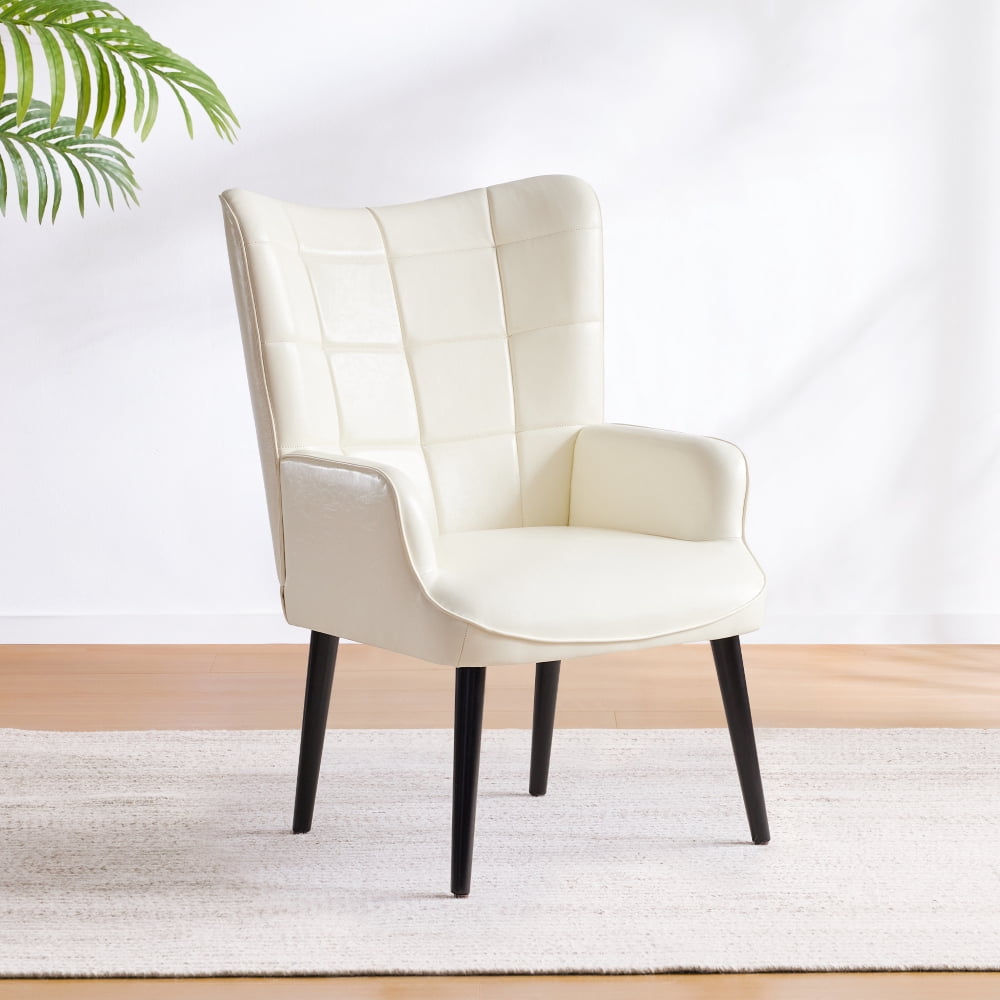 LUCKHAO PU Leather Accent Chair, Upholstered Living Room Reading Chair ...
