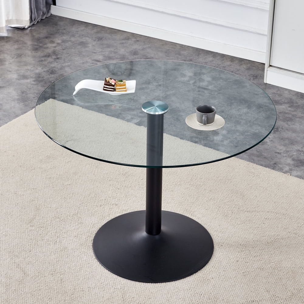 LUCKHAO Round Glass Kitchen Table,35" /39.7“/42”/47“Clear Round ...