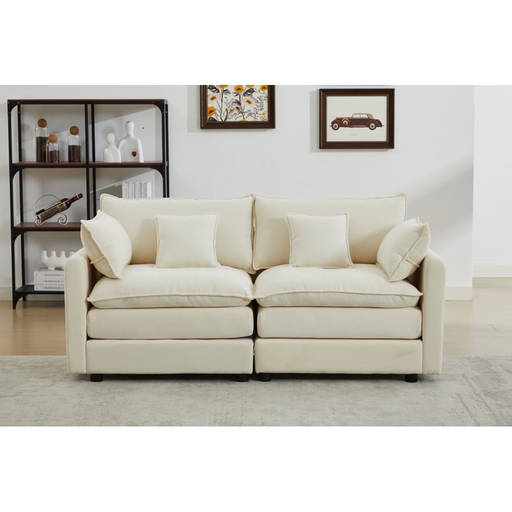 LUCKHAO Small Modular Sectional Chenille Fabric Sofa Set, Extra Comfty ...