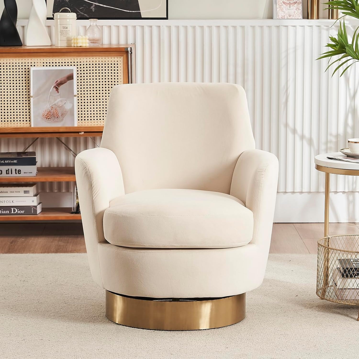 LUCKHAO Swivel Barrel Chair ,Modern Round Swivel Accent Chairs with ...