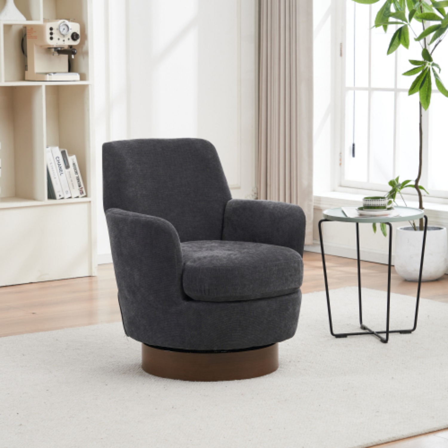 LUCKHAO Swivel Barrel Chair ,Modern Round Swivel Accent Chairs with ...