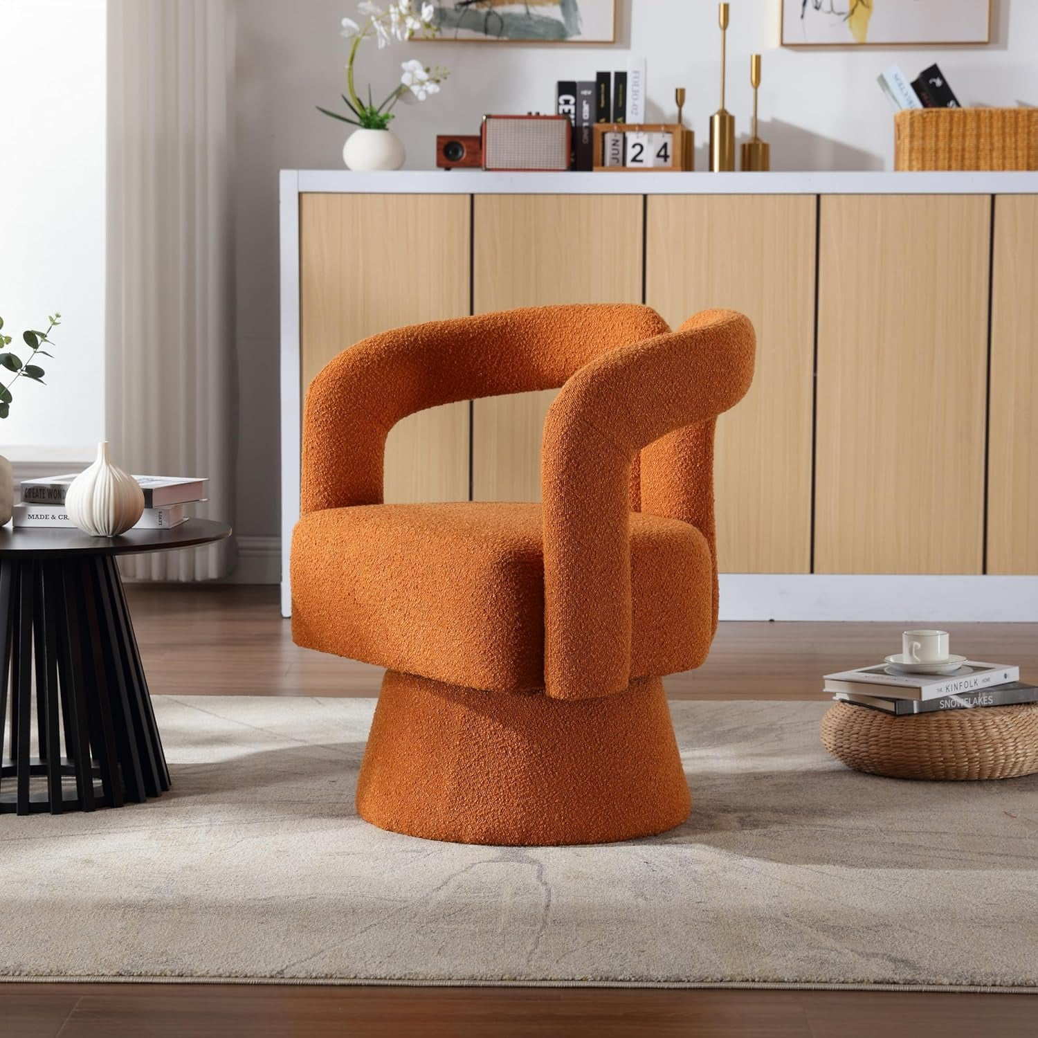 LUCKHAO Swivel Barrel Chairs 360 Degree Cuddle Accent Chairs, Round ...