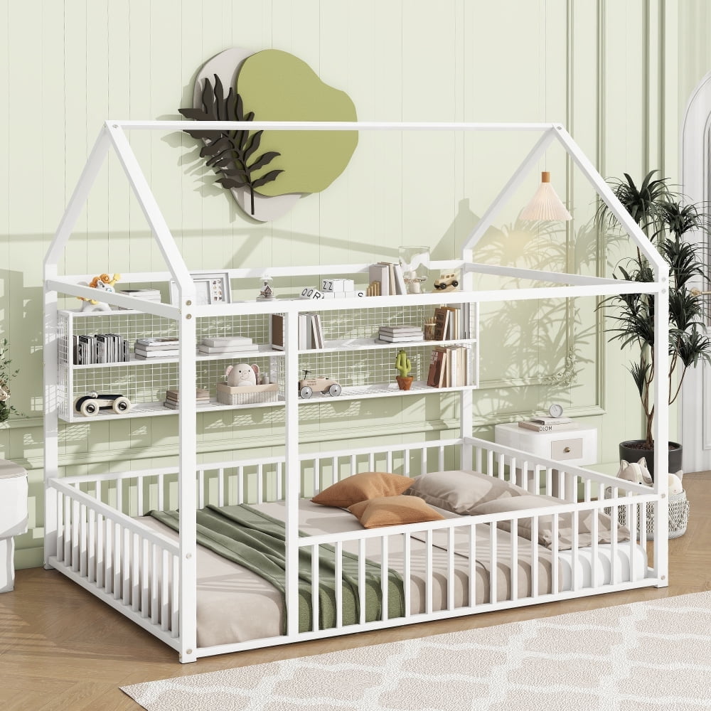 LUCKHAO Twin Size / Full Size House Bed Frame with Roof Frame ,Metal ...