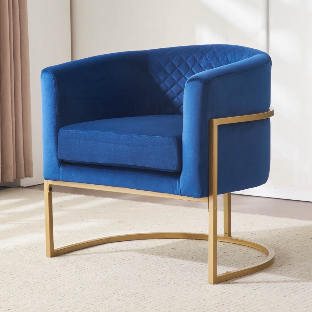 LUCKHAO Upholstered Velvet Accent Chair Barrel Chairs with Gold metal ...