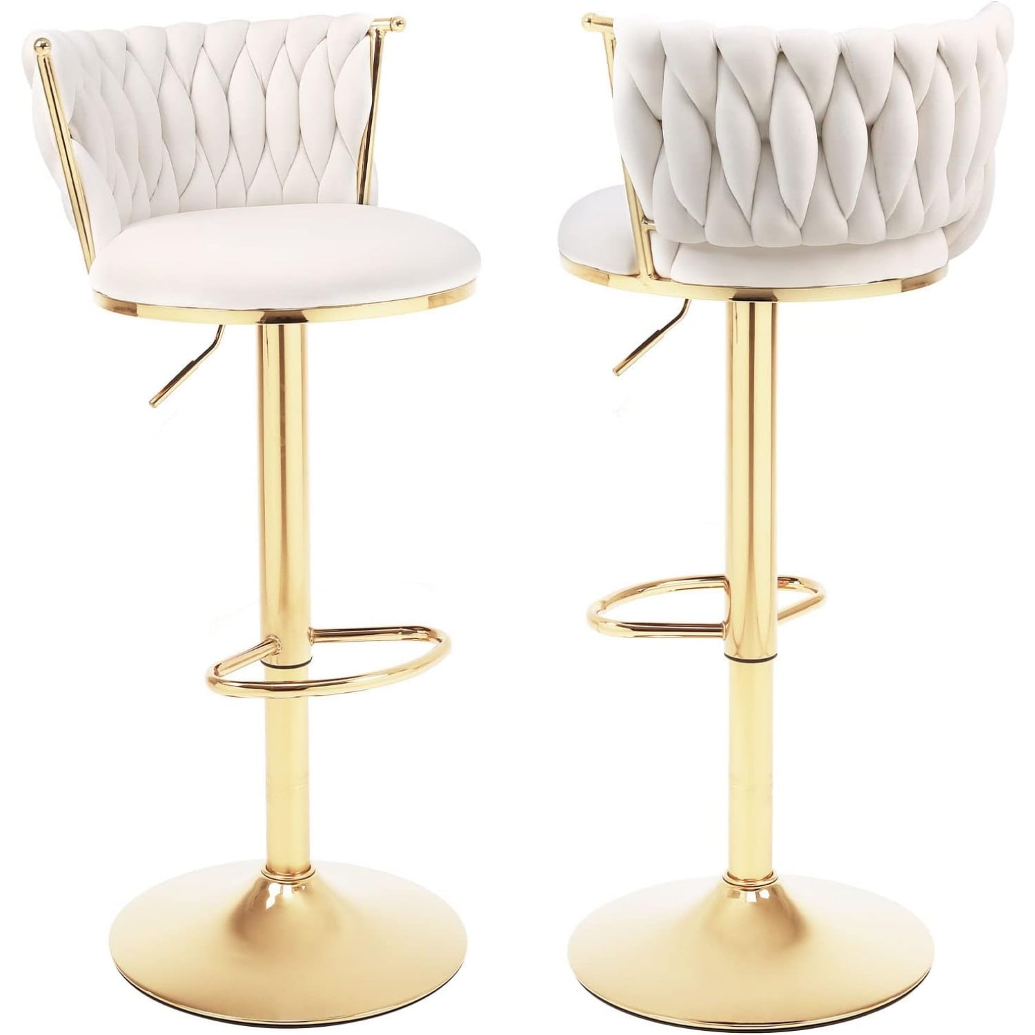 LUCKHAO Velvet Bar Stools Set of 4,360° Woven Modern Gold Bar Stools ...