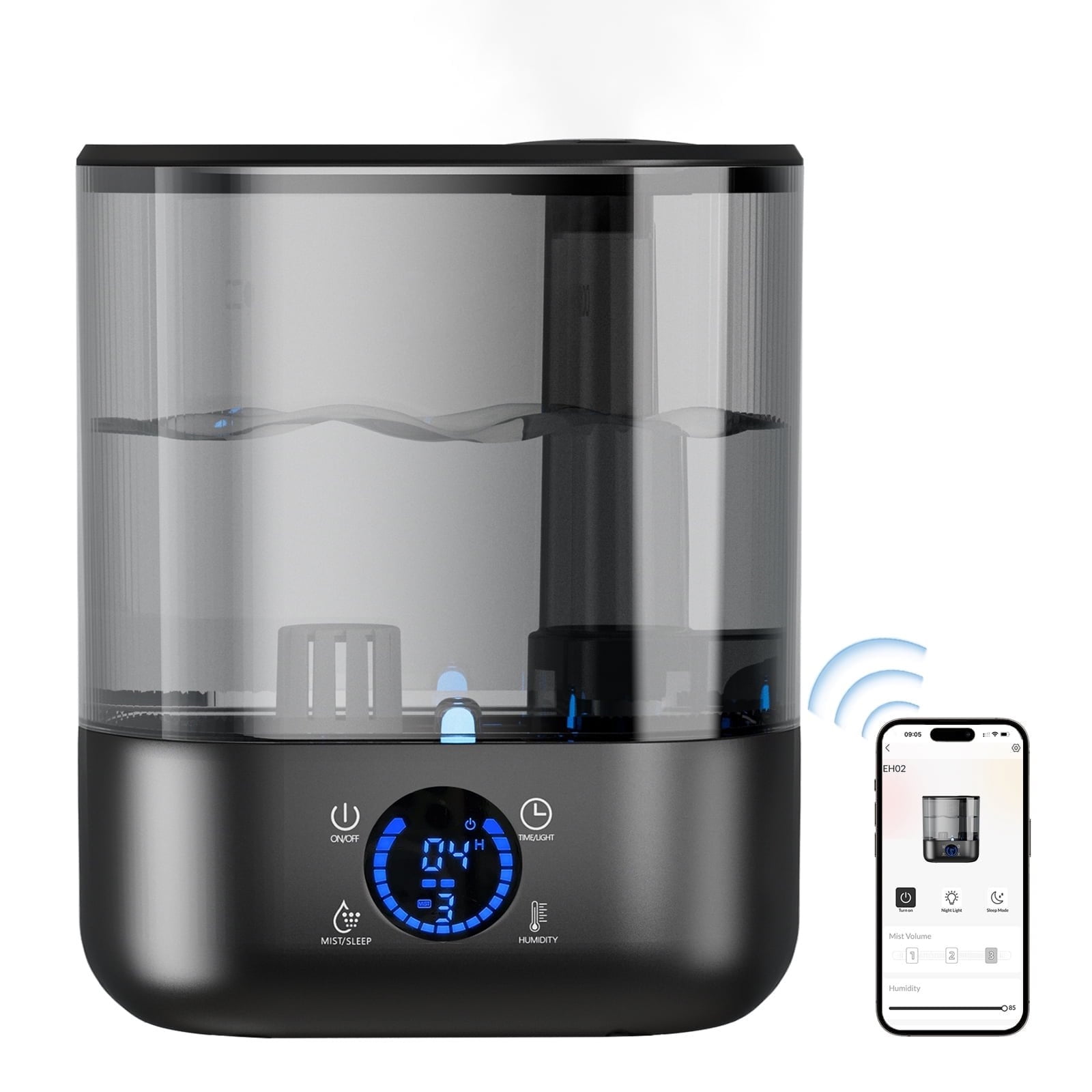 LUCKLIFE Smart Humidifiers for Bedroom,5L Top Fill Cool Mist & 36H ...