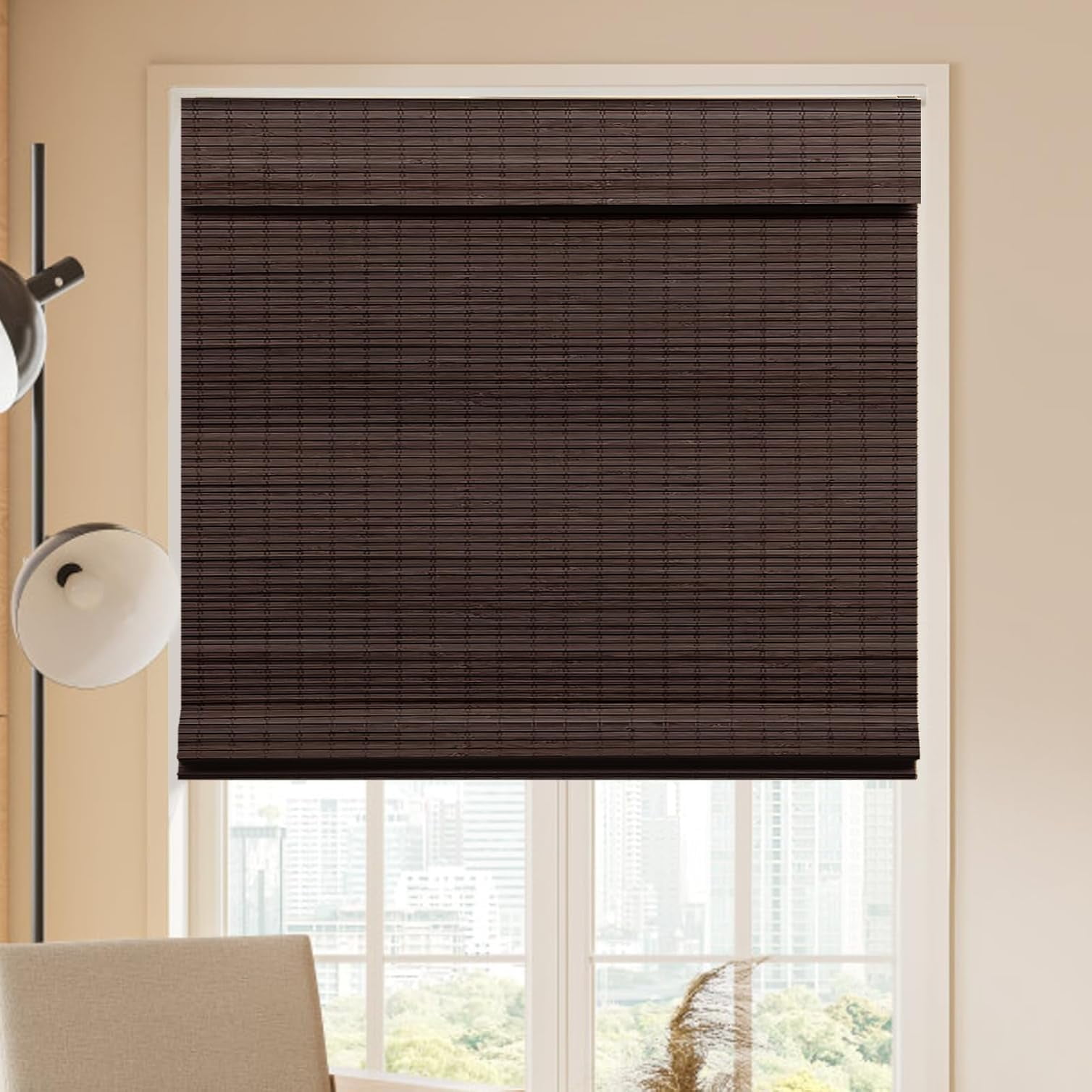 LUCKUP Cordless Bamboo Roman Blinds Shades for Indoor Windows-Blackout ...