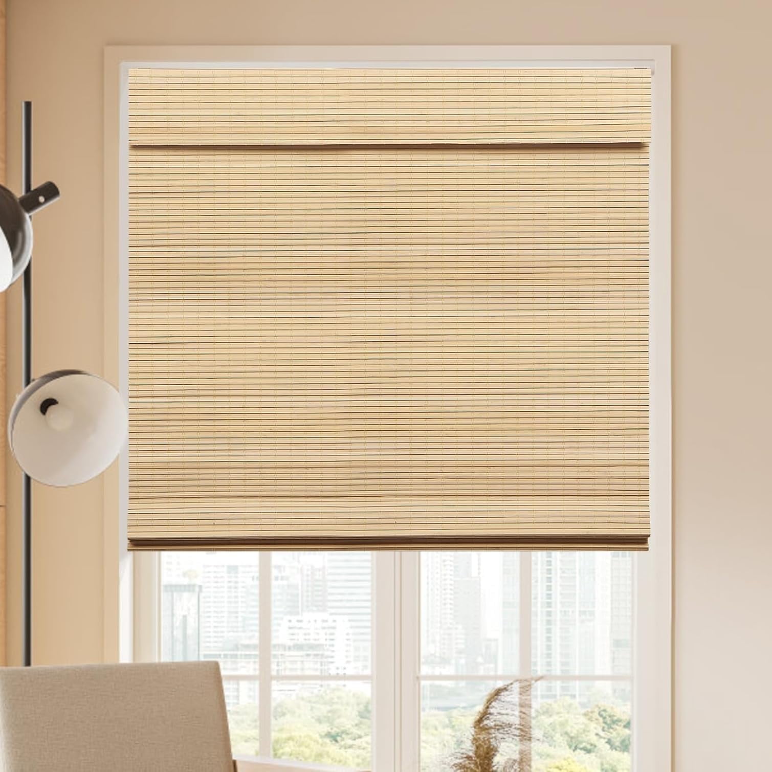 LUCKUP Cordless Bamboo Roman Blinds Shades for Indoor Windows-Blackout ...