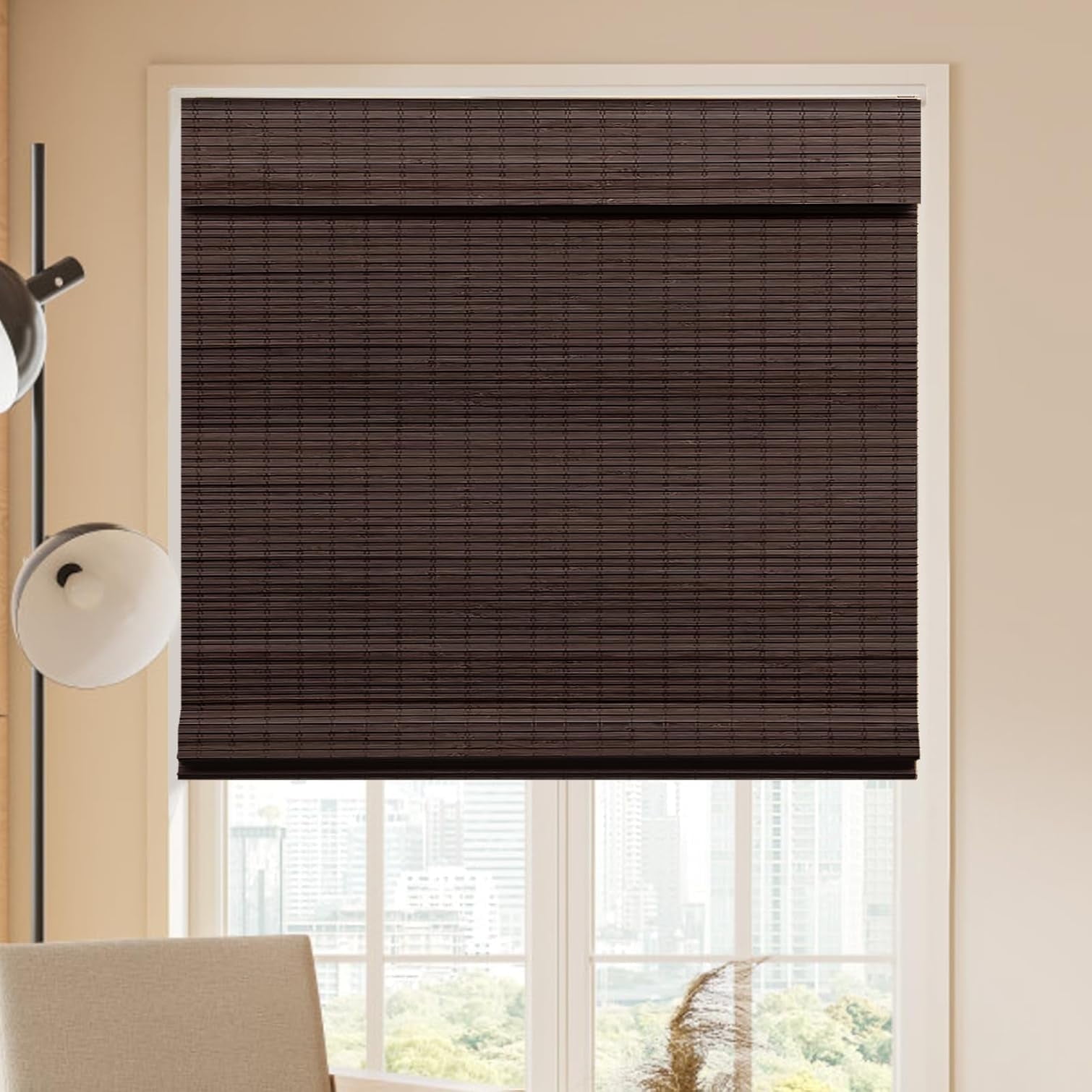 LUCKUP Cordless Bamboo Roman Blinds Shades for Indoor Windows-Blackout ...