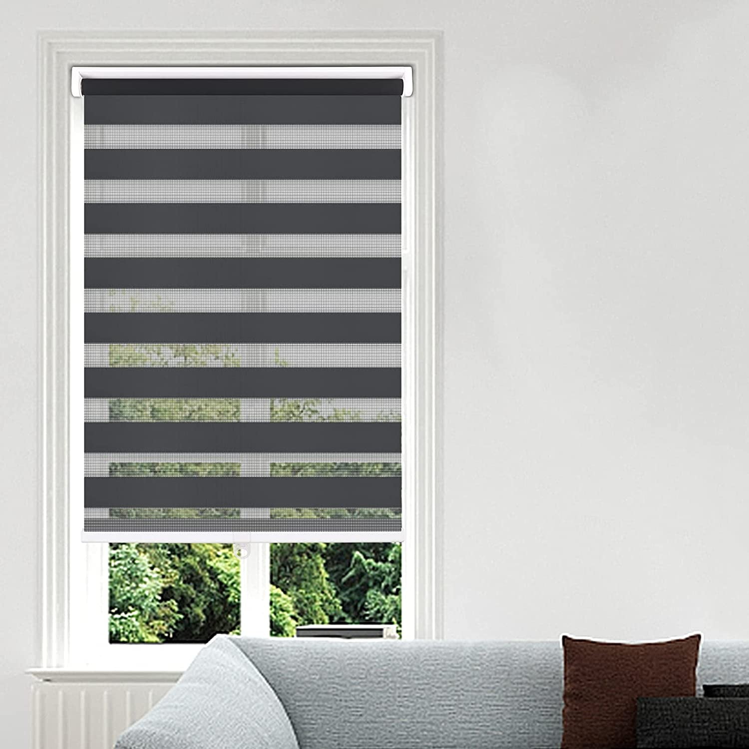 LUCKUP Cordless Light Filtering Polyester Window Shade, Black, 20" x 72 ...