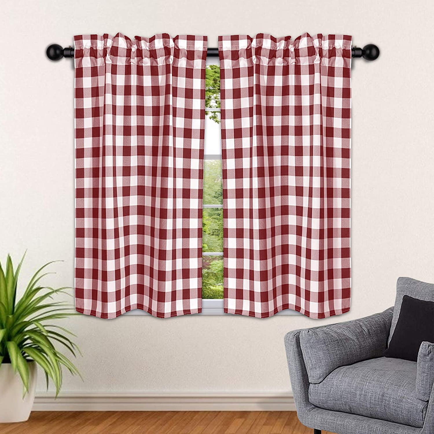LUCKUP Farmhouse Kitchen Curtains Buffalo Plaid, Light Filtering ...