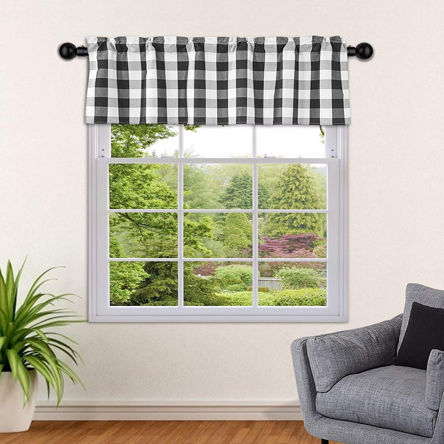 LUCKUP Farmhouse Kitchen Curtains Buffalo Plaid - Valances for Windows ...