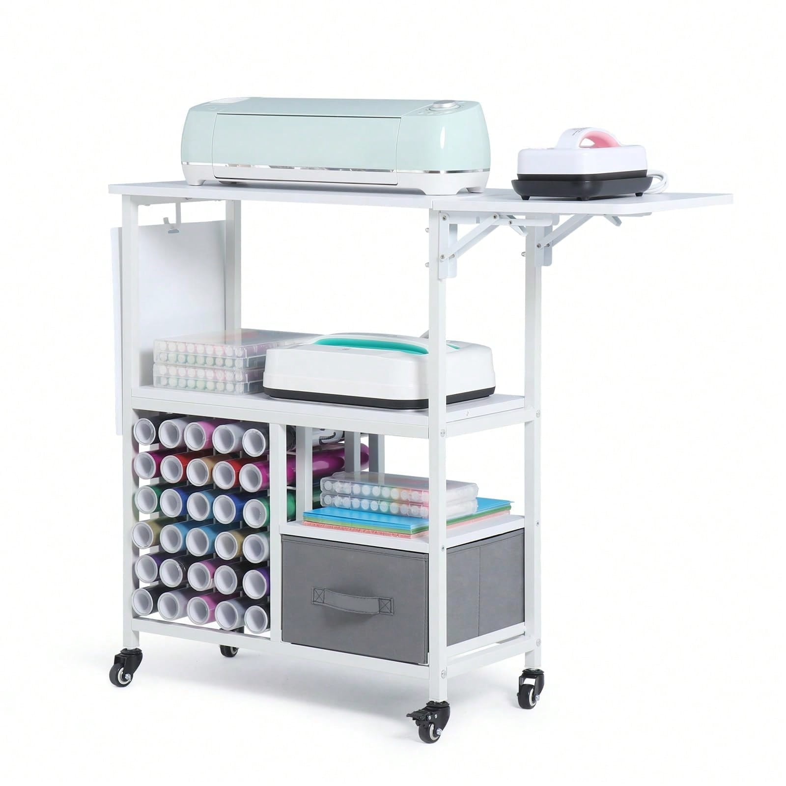 LUCKUP Organization And Storage Craft Table With 30 Vinyl Roll Holders ...