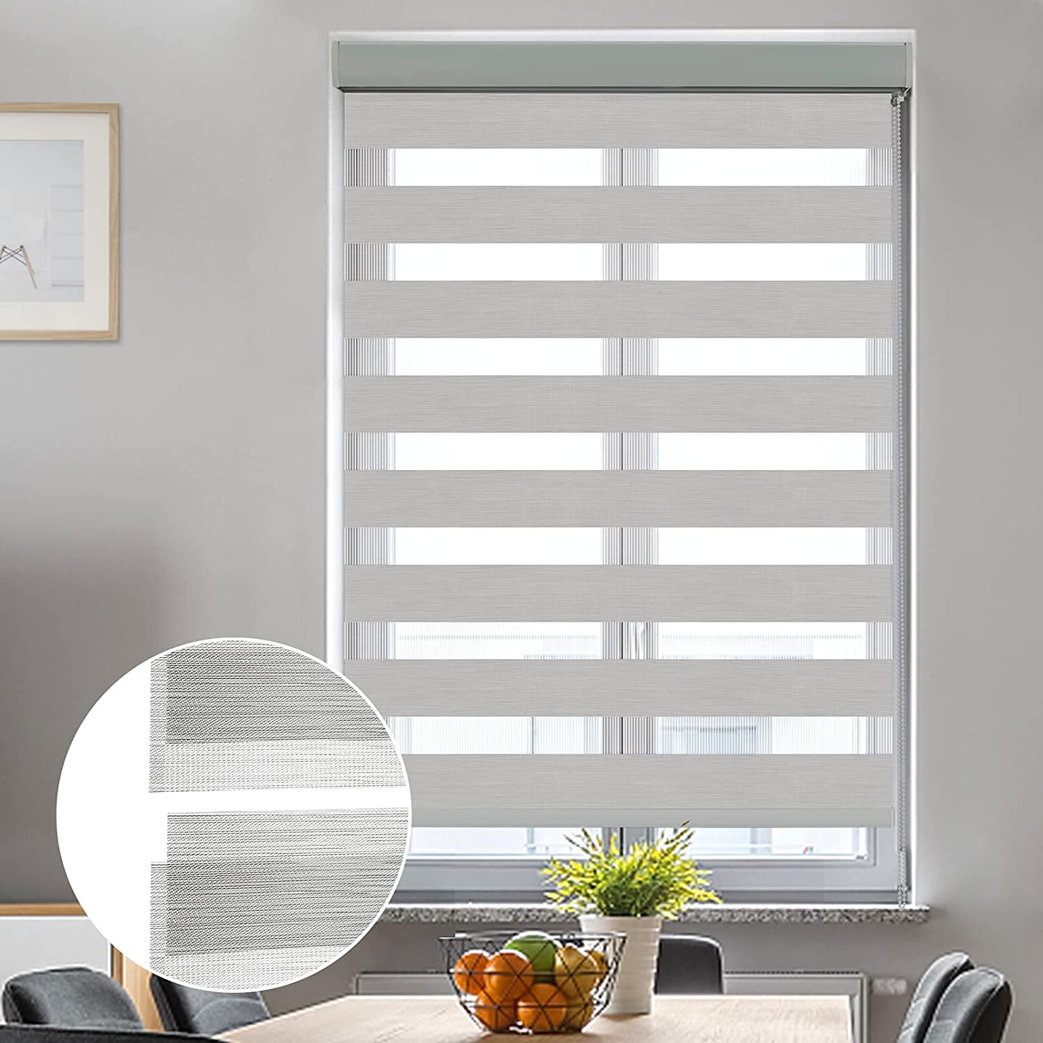 LUCKUP Zebra Blinds for Windows, Dual Layer Roller Sheer Shades Blinds for Day and Night, Light ...