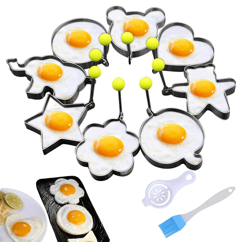 LUCKWEO 10pcs Egg Cooker Rings, Stainless Steel Molds with Handle ...