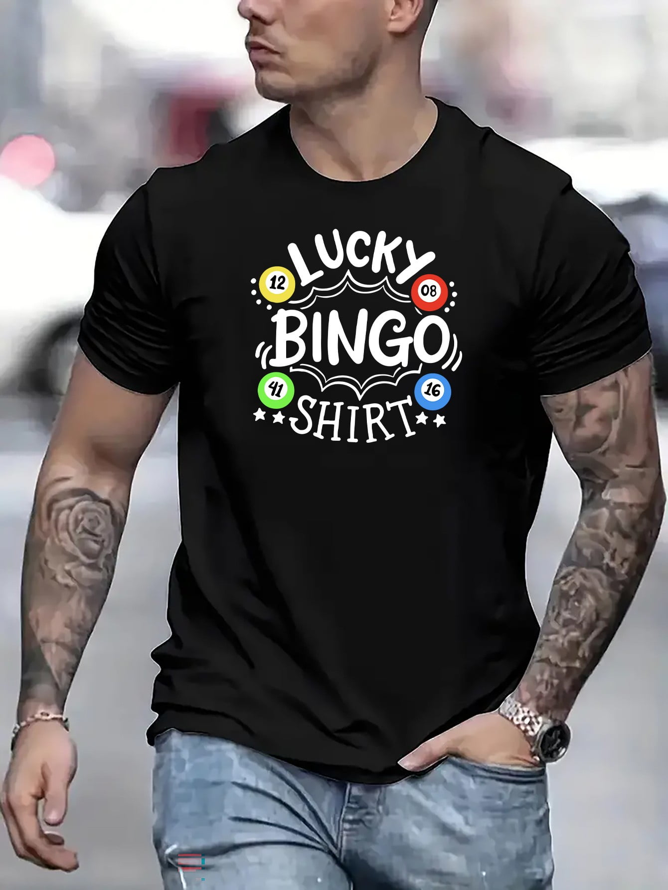 LUCKY BINGO SHIRT And Balls Graphic Print, Men's Novel Graphic Design T ...