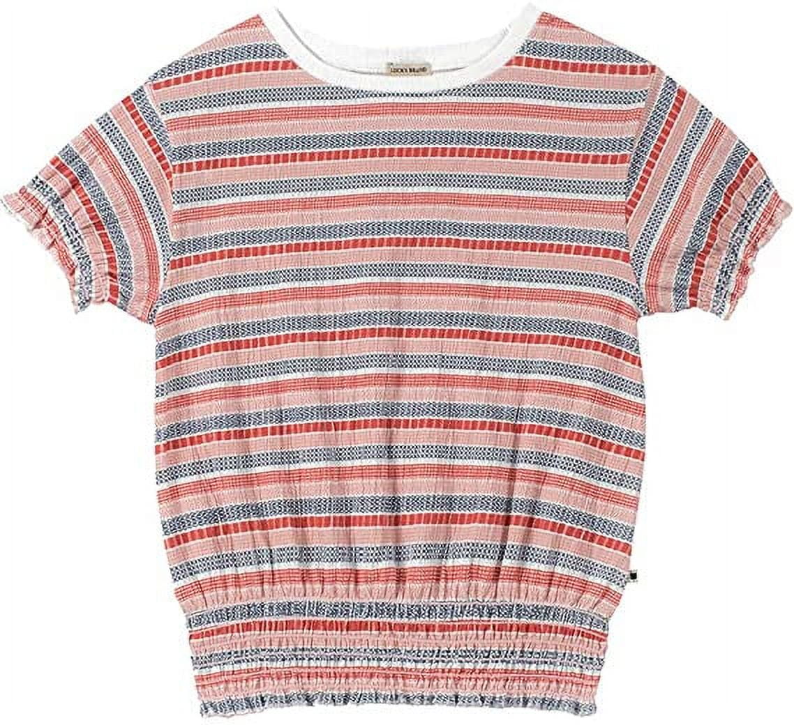 LUCKY BRAND GIRLS TOP - BASIA CORAL SZ SMALL 7 - STRIPED SHIRT SHORT ...
