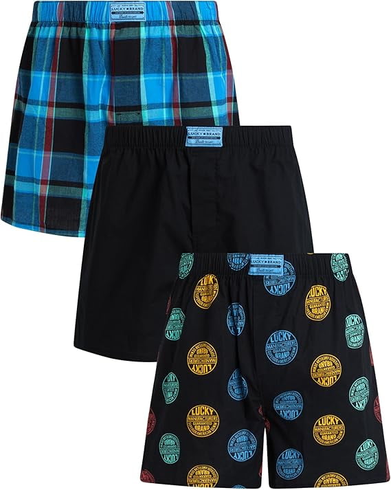 LUCKY BRAND MEN WOVEN X3 - 253 INKPOP LARGE - UNDERWEAR 3 PACK BOXER ...