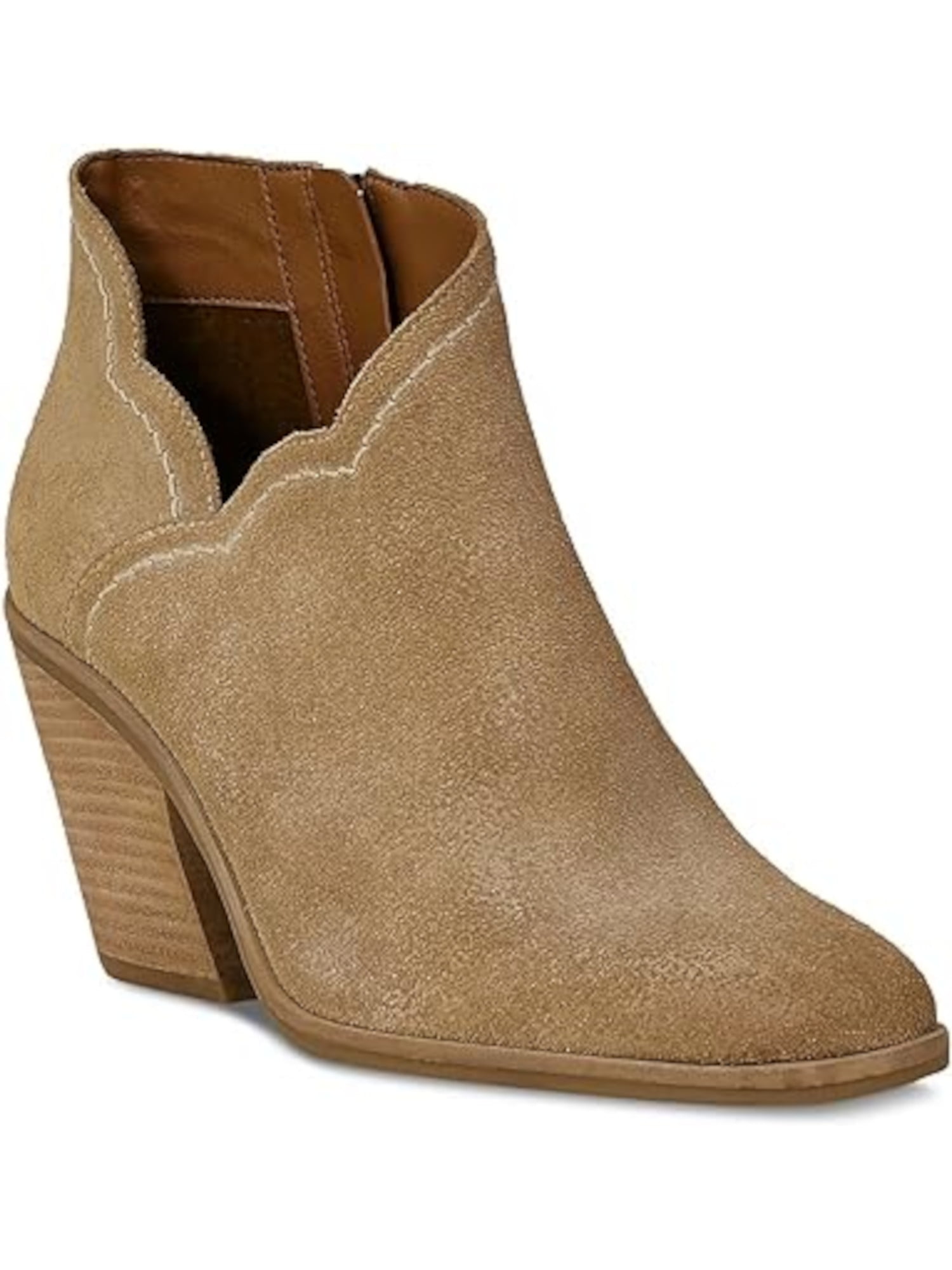 LUCKY BRAND Womens Beige V-Notch Scalloped Lakelyy Almond Toe Stacked ...
